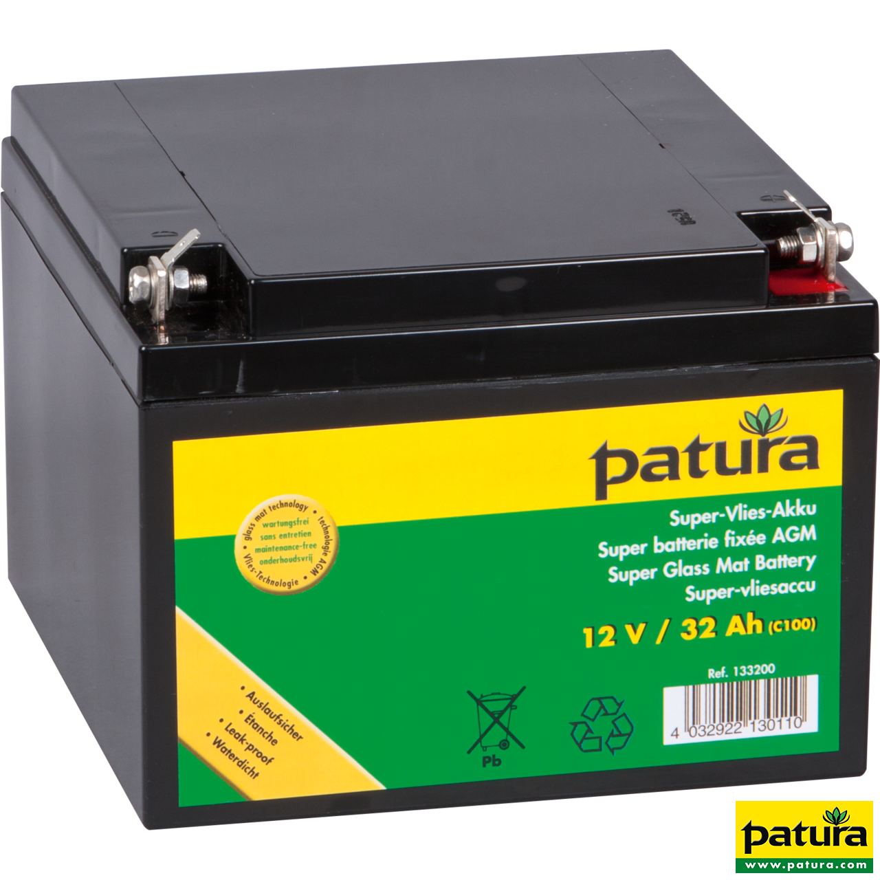 Super batterie fixée AGM 12 V / 32 Ah, pour électrificateurs 9 V tous ...