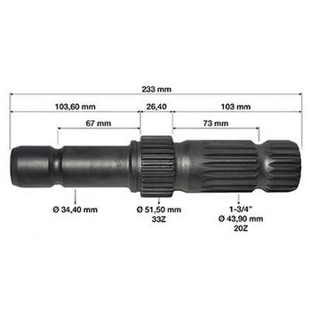Arbre de prise de force 1''3/4 20 cannelures John Deere R301275 adaptable | Agrizone