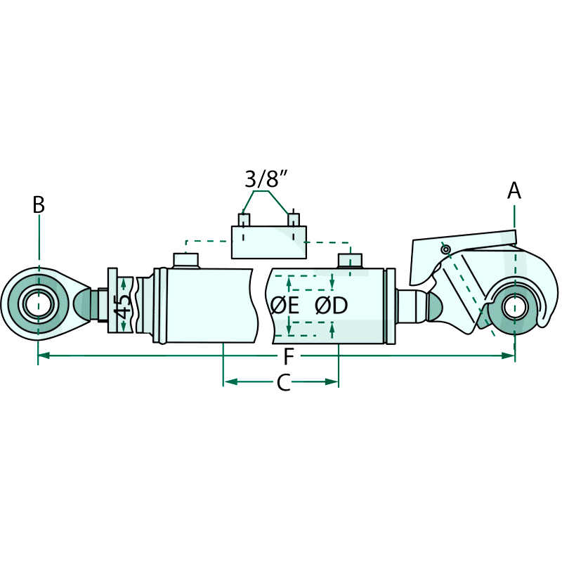 Barre de poussée hydraulique Cat.2/2 L585-825 mm avec kit flexible