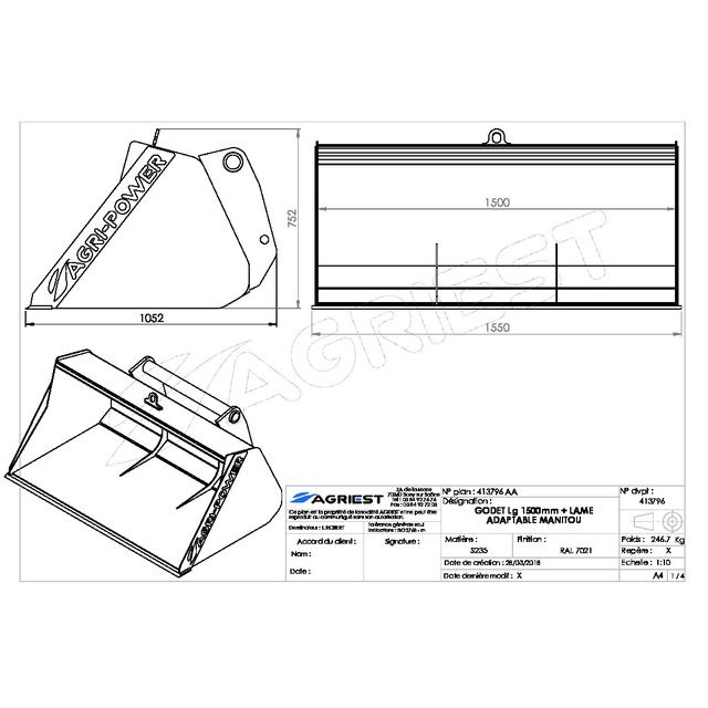 Godet frontal ap-gf a lame lg1500 manitou Godet universel - AGZ000616067