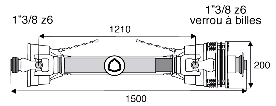 Cardan avec limiteur à friction + roue libre 1210mm