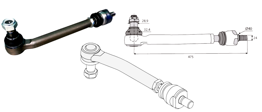 Rotule de direction + rotule axiale Case IH 153317518 Rotule et barre ...