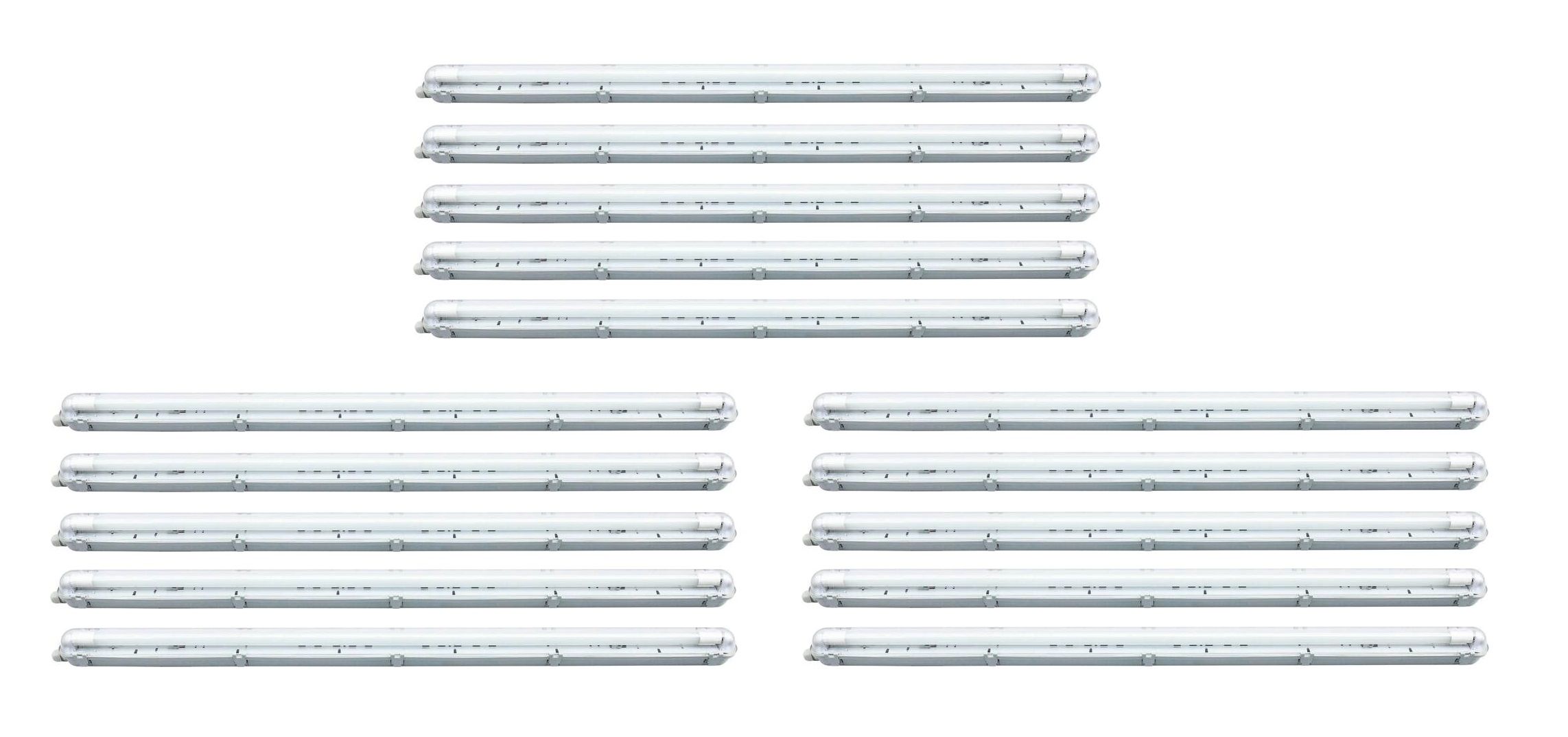Lot de 15 Réglette LED étanche Gigalux 1200 mm + tube T8 4000K