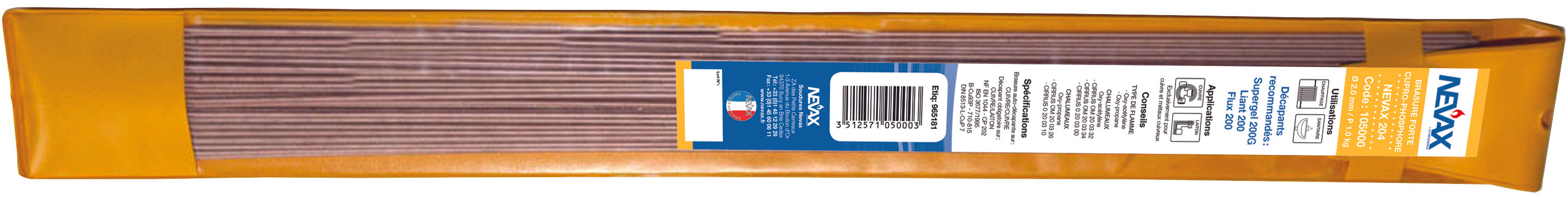 Nevax 204 : Brasure forte cupro-phosphore diamètre 2mm, 1kg Soudure ...
